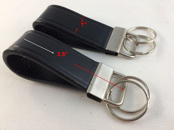 Pair 1 in. Wide Heavy Duty Black Leather Belt Loop Key Fob Keeper Ring ...